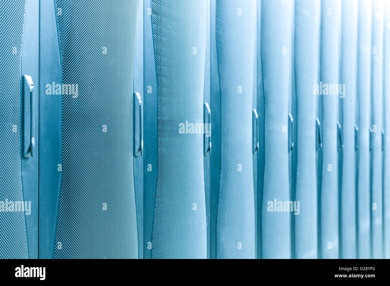 Abstract of modern high tech internet data center room with rows of ...