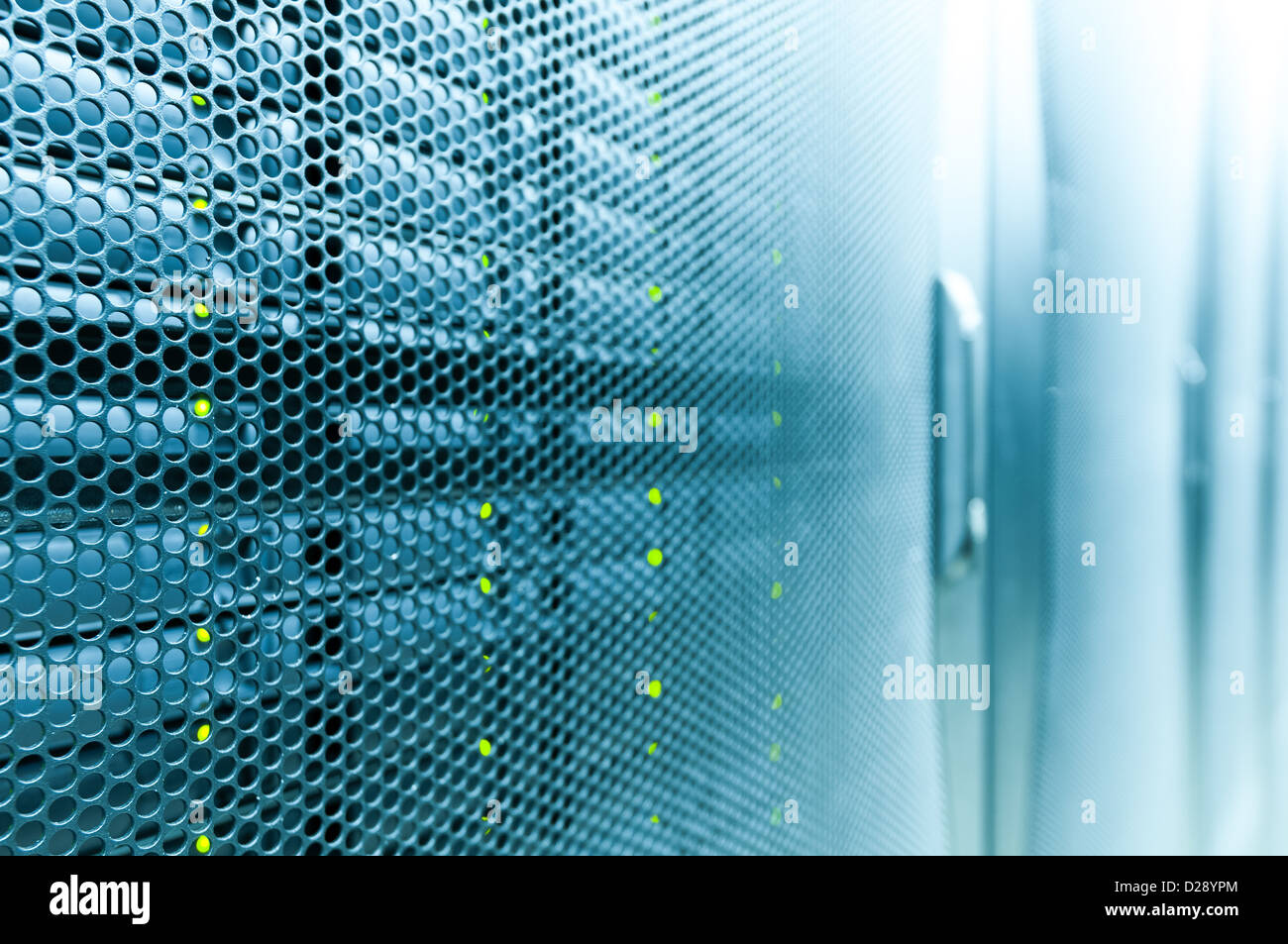 Abstract of modern high tech internet data center room with rows of ...