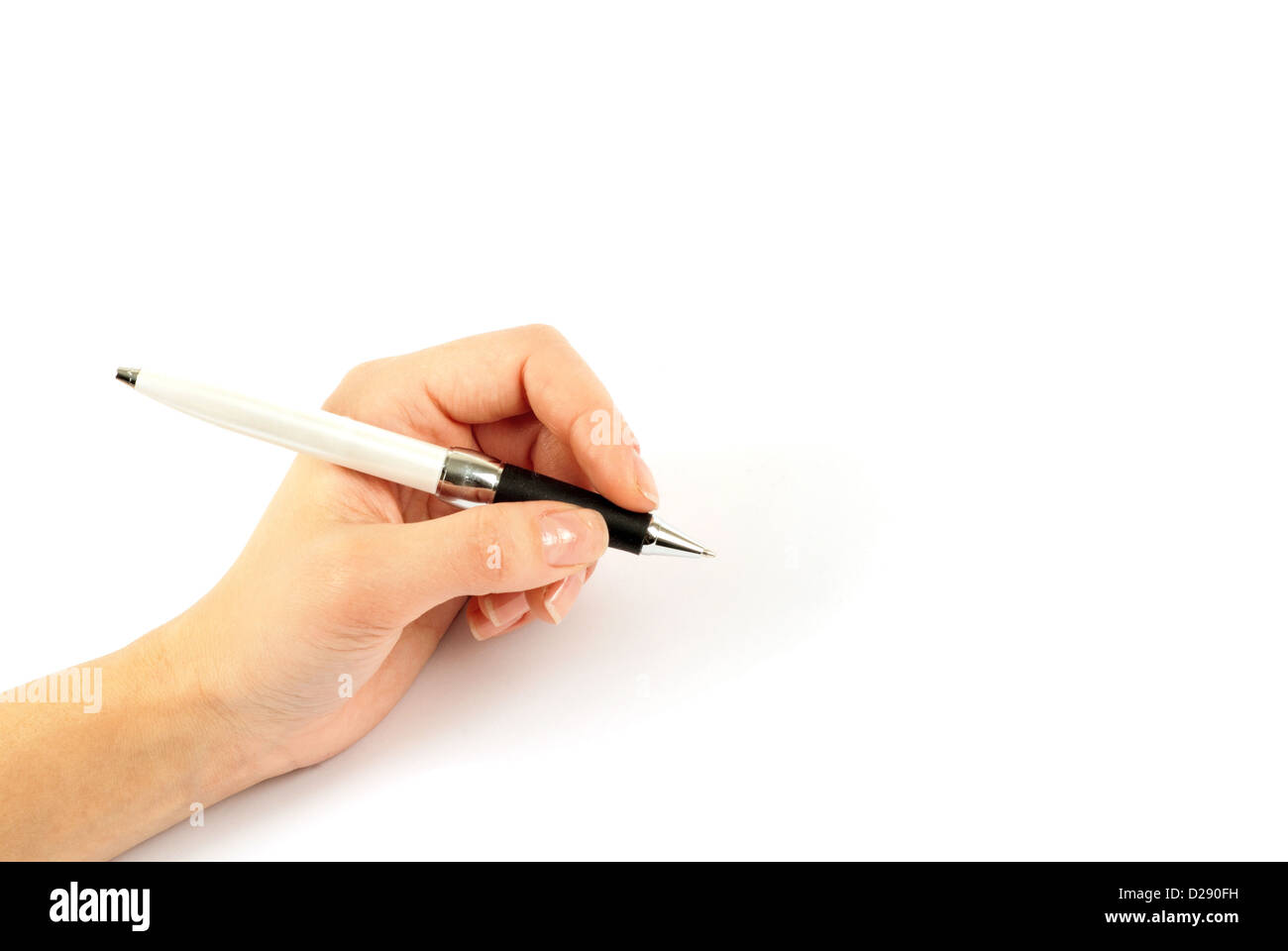 Closeup of a hand writing, on isolated on white background Stock Photo ...