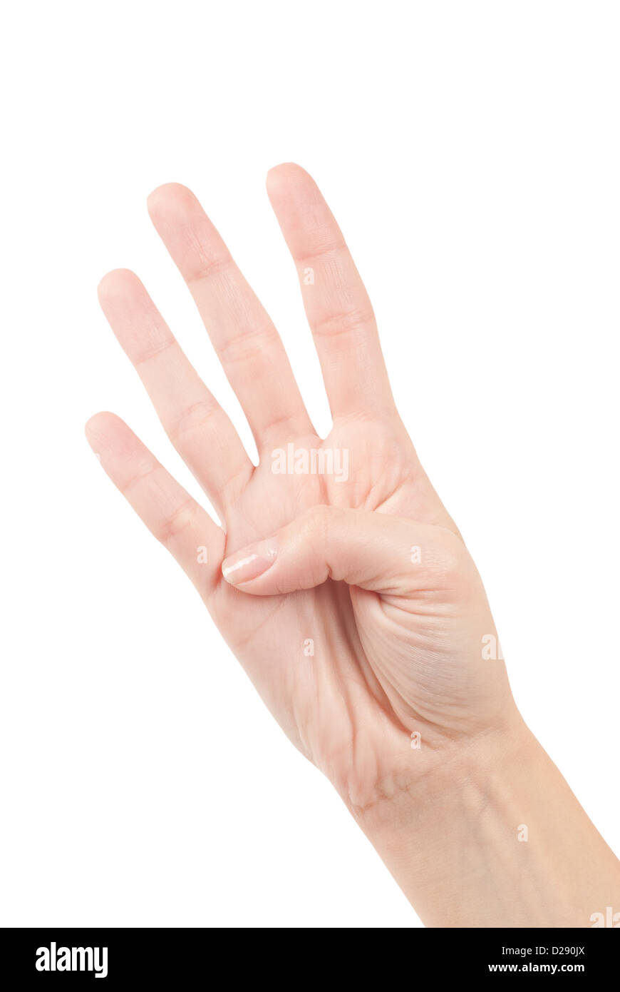 Hand Gesture - Number Four isolated on white Stock Photo - Alamy