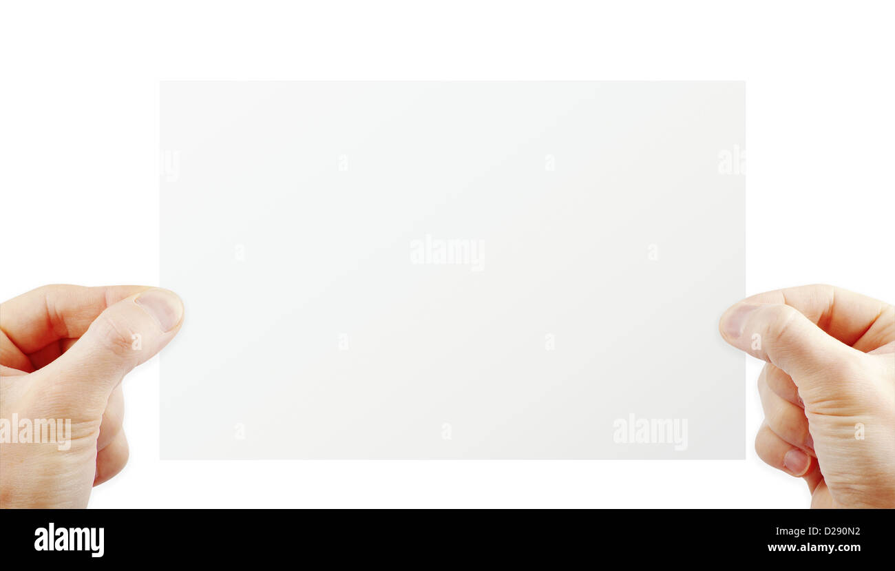 Hands holding paper isolated on white Stock Photo - Alamy