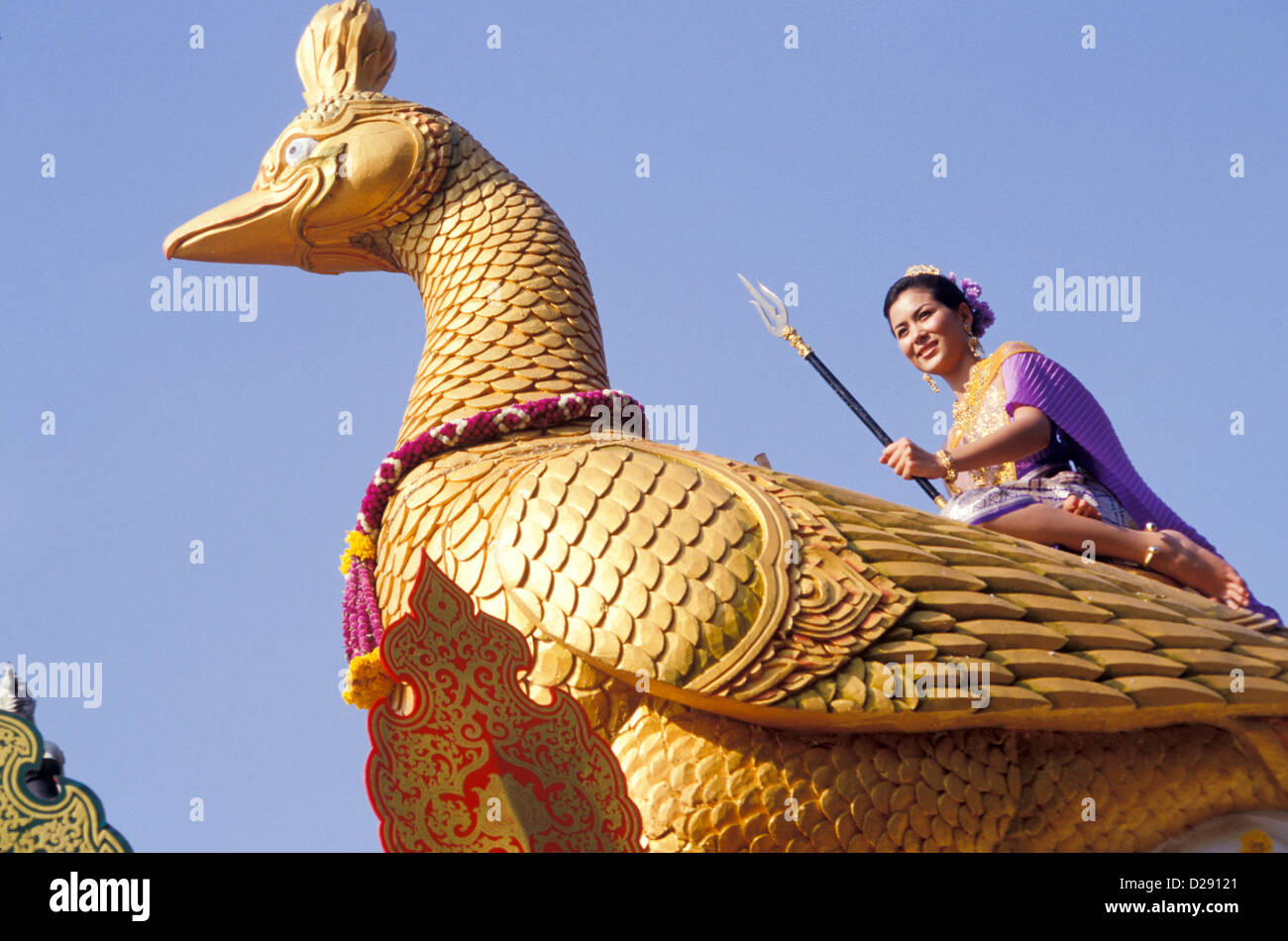 Thailand. Bangkok. Songkran Parade. Woman Riding On Bird Float Stock ...