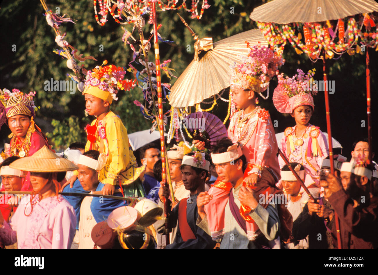 Thailand. Bangkok. Songkran Parade. Men Carrying Costumed Children ...