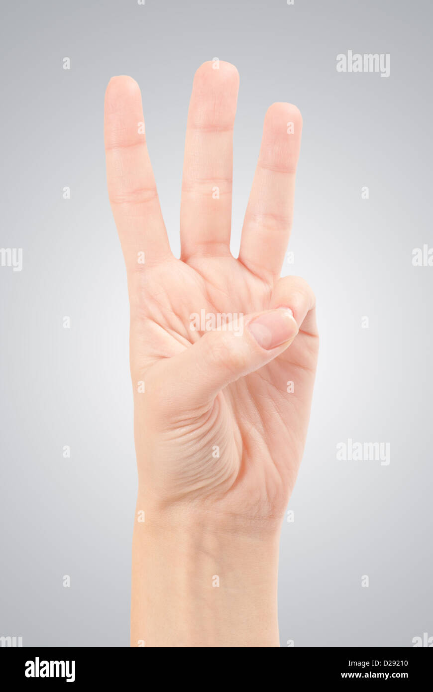 Female hands counting number three isolated on white Stock Photo - Alamy