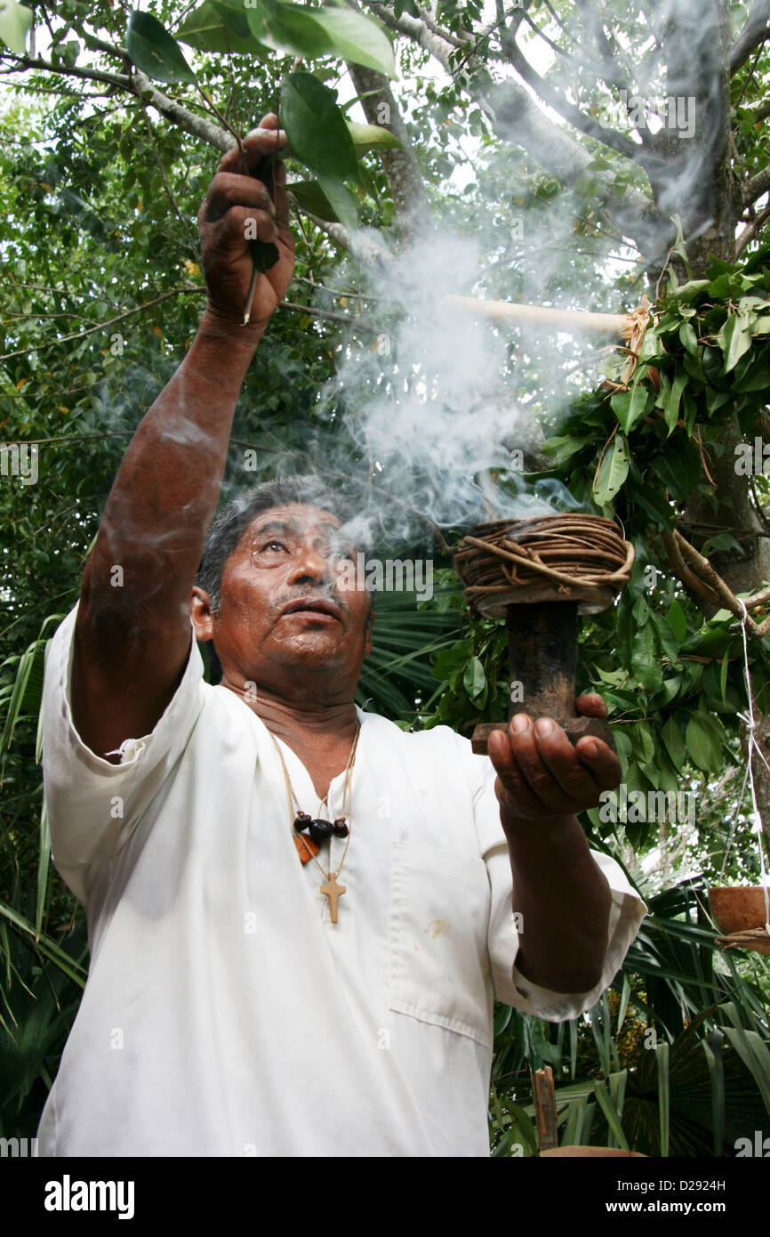 Shaman Performs Blessing In Pac-Chen Mayan Community. Mexico Stock ...