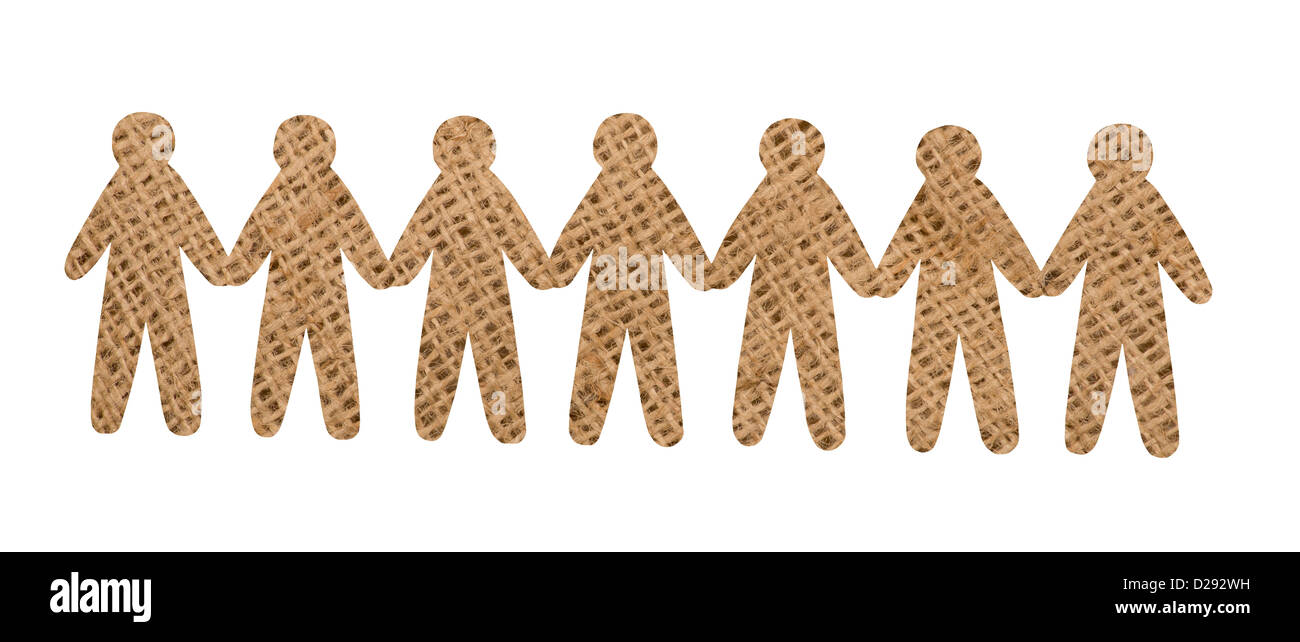 team of burlap people on white background Stock Photo - Alamy