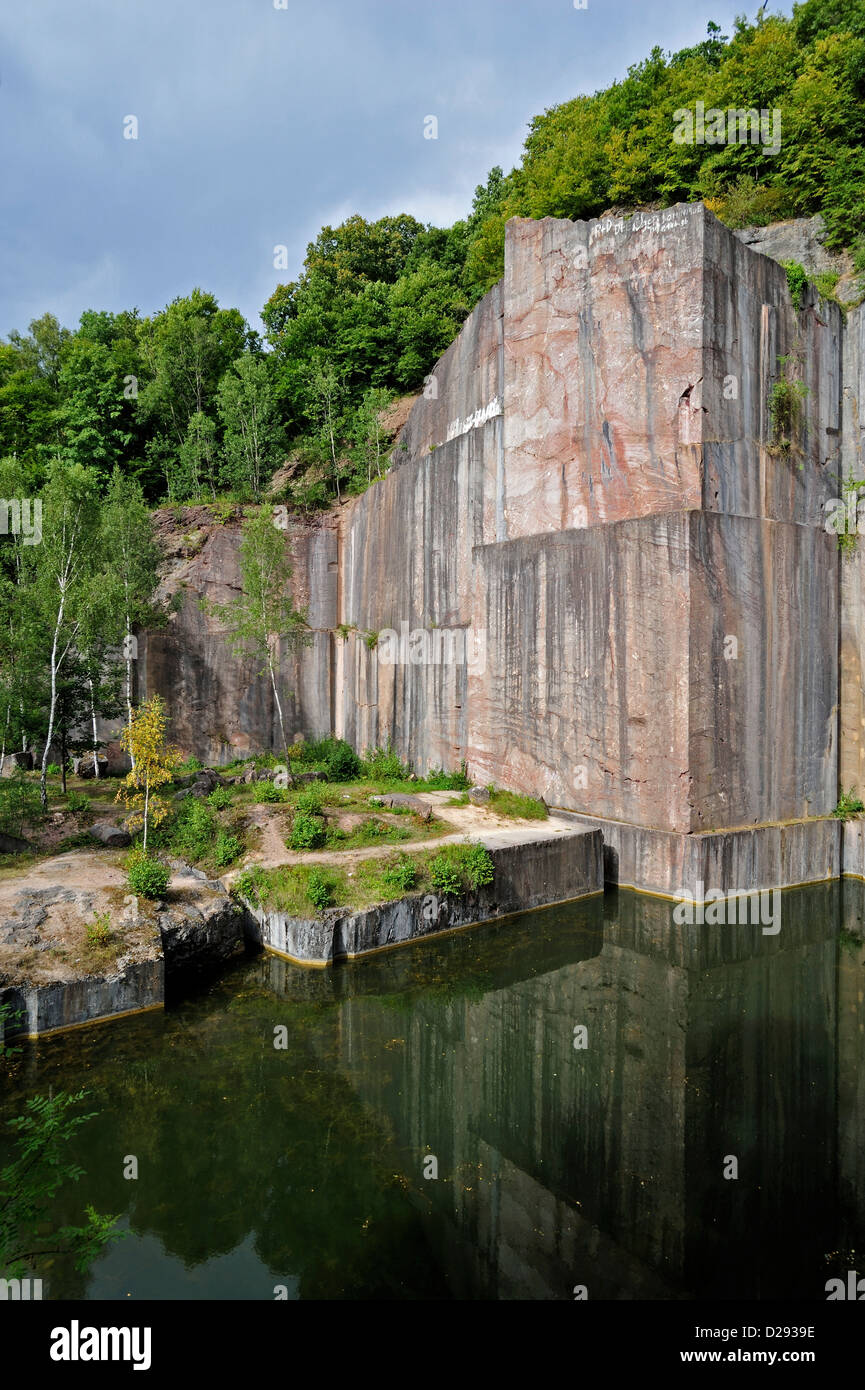 The abandoned red marble quarry Carrière de Beauchâteau at Senzeille in ...