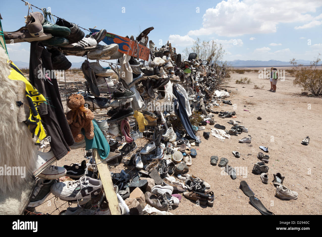 A shoe fence on CA 62 near Rice, west of Vidal Junction, California USA ...