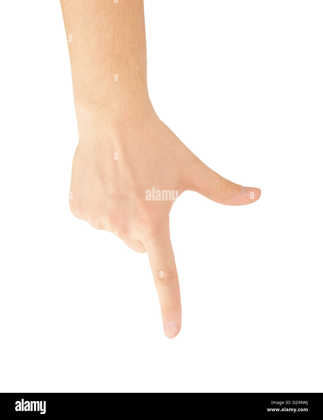 Hand pointing, touching or pressing isolated on white. Caucasian male ...