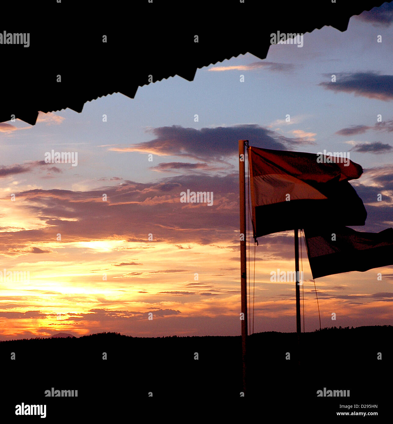 Grandstand, Banners, Sunset Stock Photo - Alamy