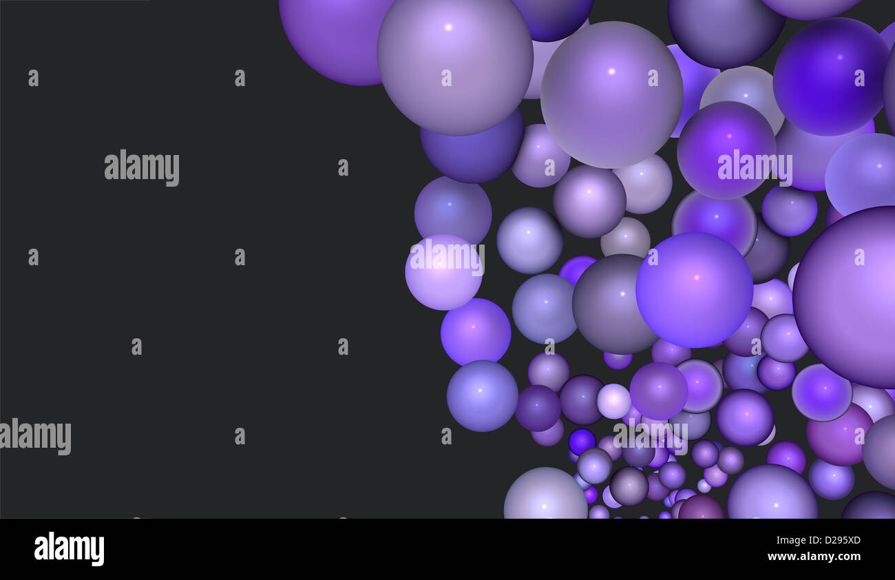 3d render strings of floating balls in multiple glossy purple Stock ...