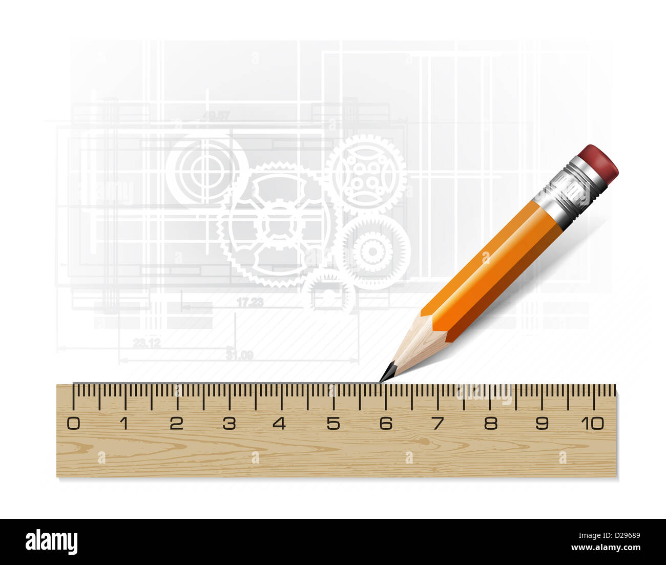 Technology blueprint abstract design with pencil and ruler Stock Photo ...