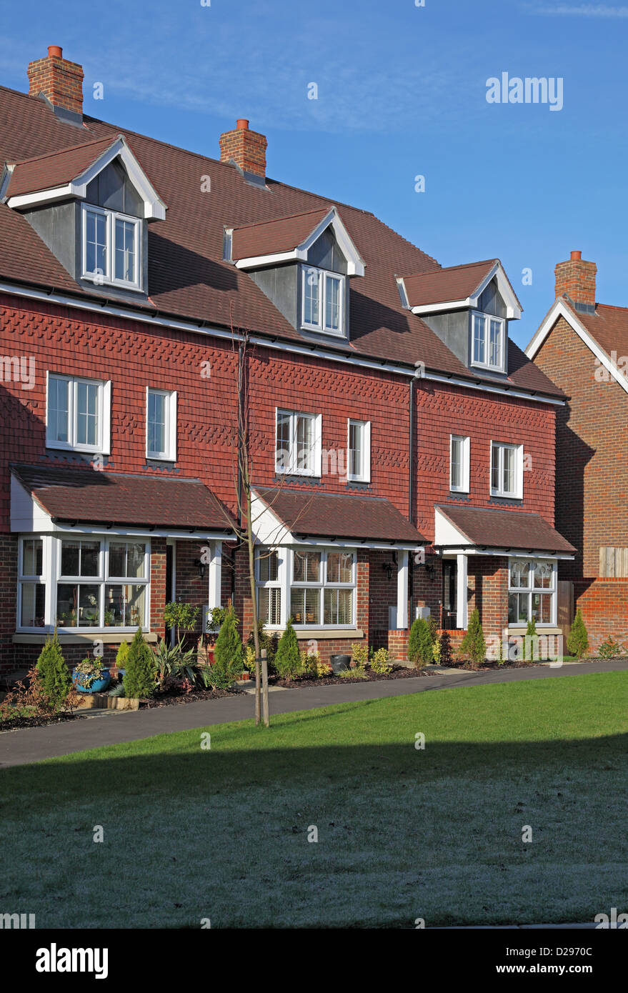 Newly completed housing development in East Sussex, UK. Traditional low ...