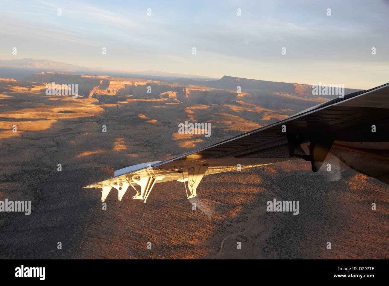 flying over land approaches to the rim of the grand canyon Arizona USA ...