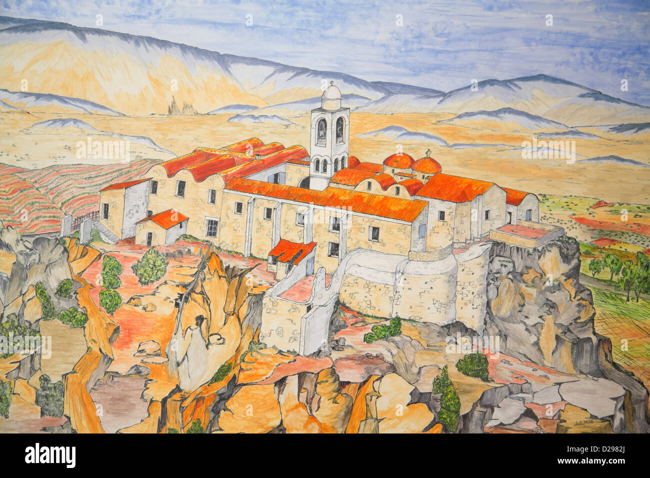 Watercolour painting of Stavrovouni Monastary by Leonard Frederick Webb ...