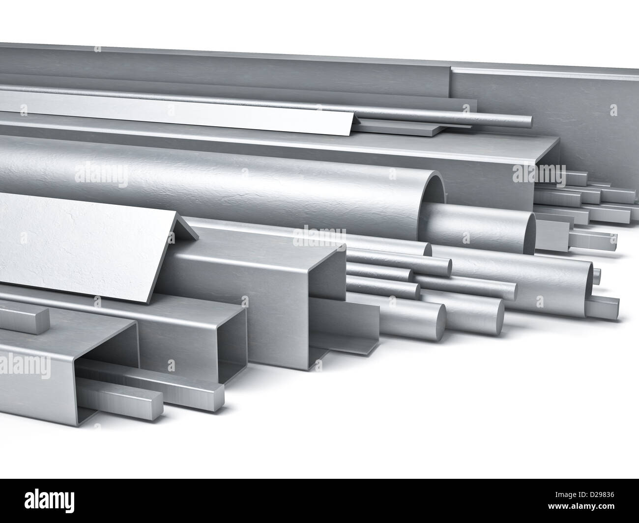 3d image of different kind of metal tubes Stock Photo - Alamy