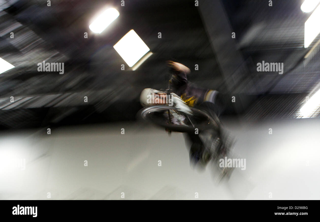 London, UK. 17 January 2013. Animal Team Rider Blake Samson performs at ...