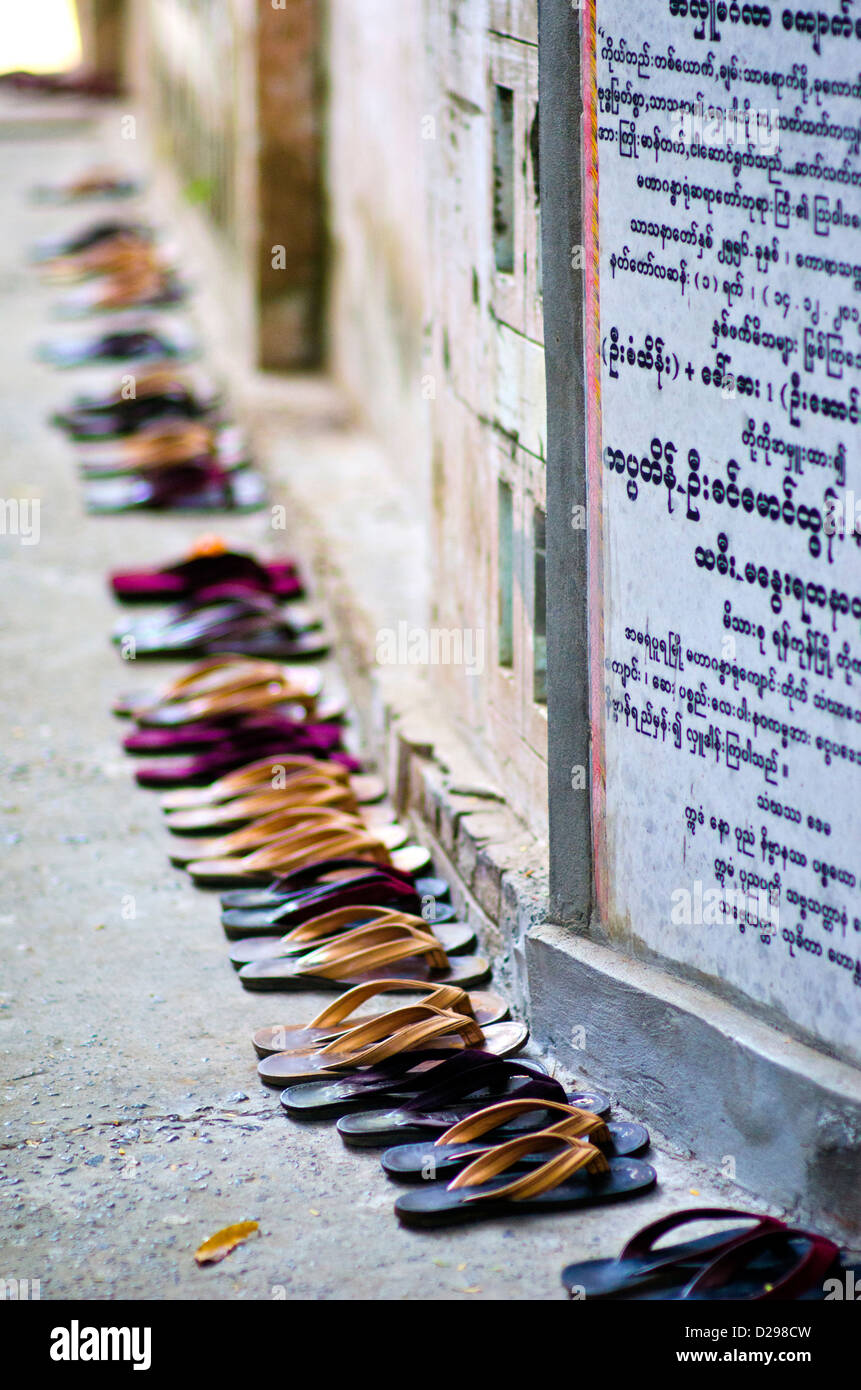 Monks slippers at Maha Gandaryon Monastry, Mandalay, Myanmar Stock ...