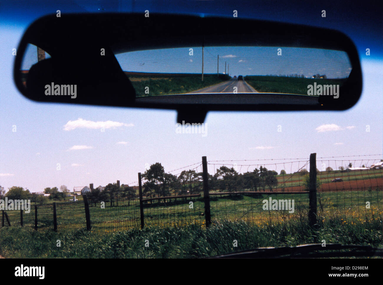 Rural Scene As Viewed Through Car Rear View Mirror And Windshield Stock ...