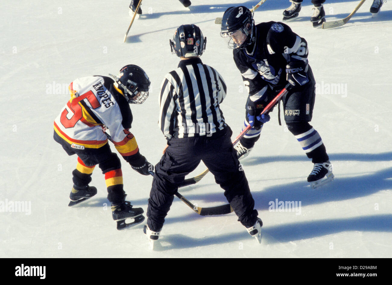 Youth Hockey Faceoff Stock Photo - Alamy