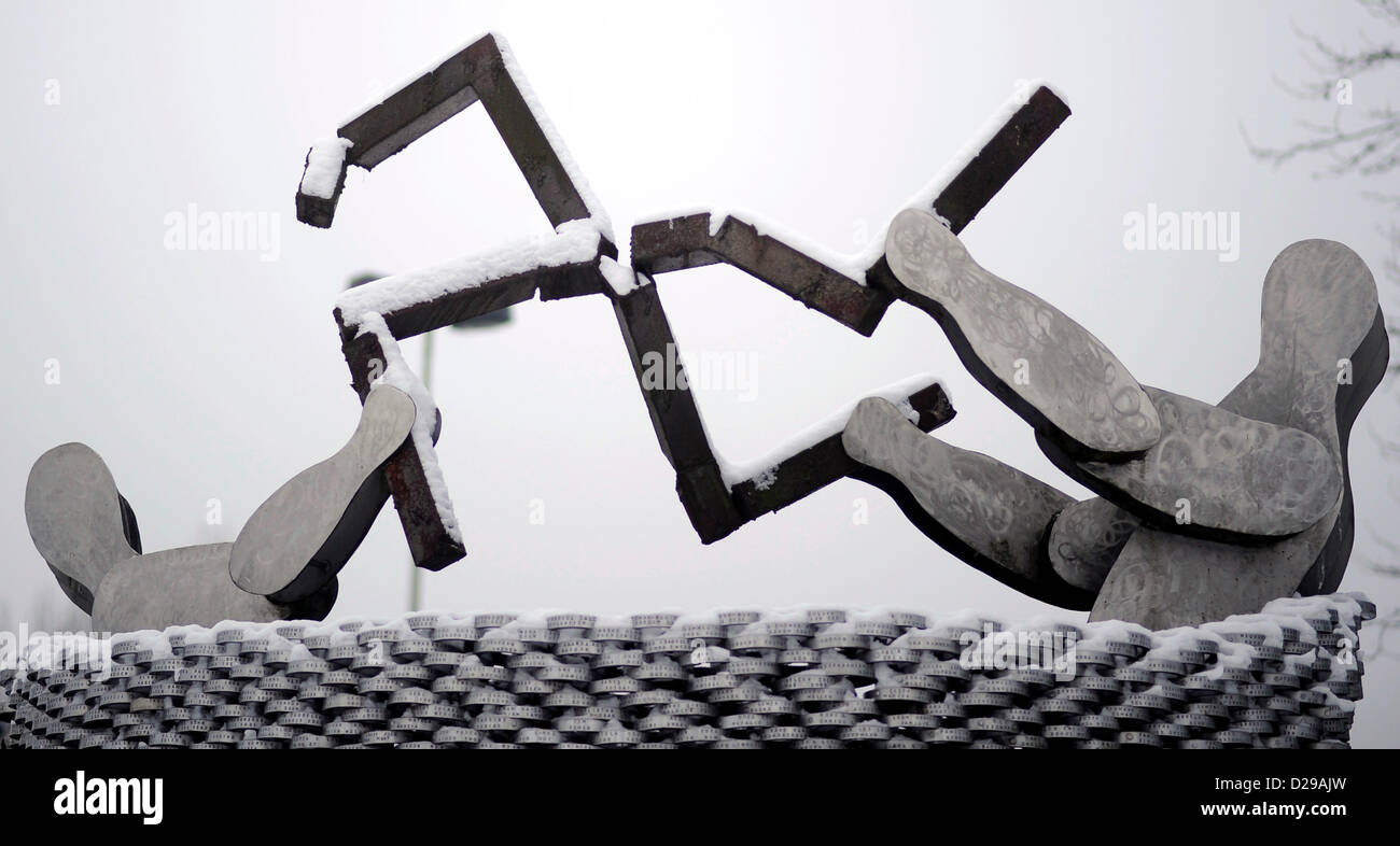 The momument to commemorate the arson attack on 19 May 1993 shows two ...