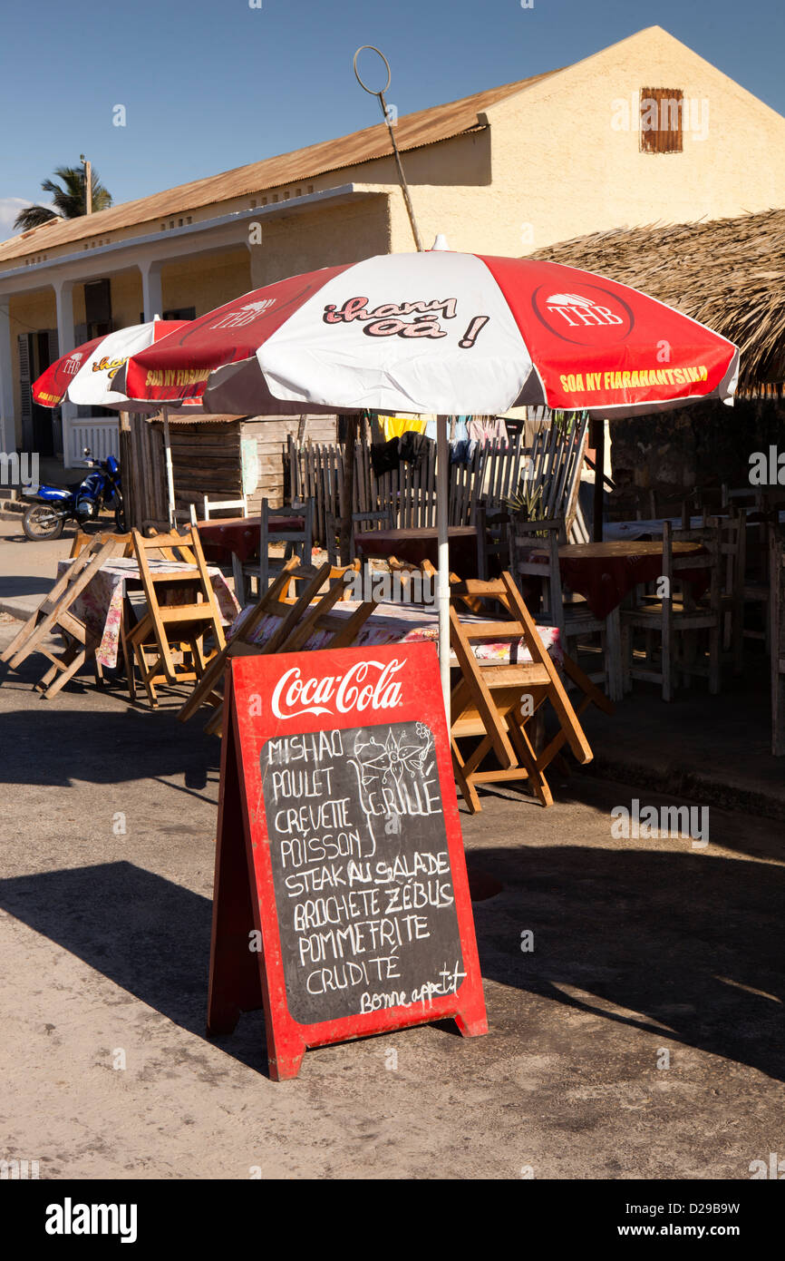 Madagascar, Morondava, chalked restaurant menu on board outside ...