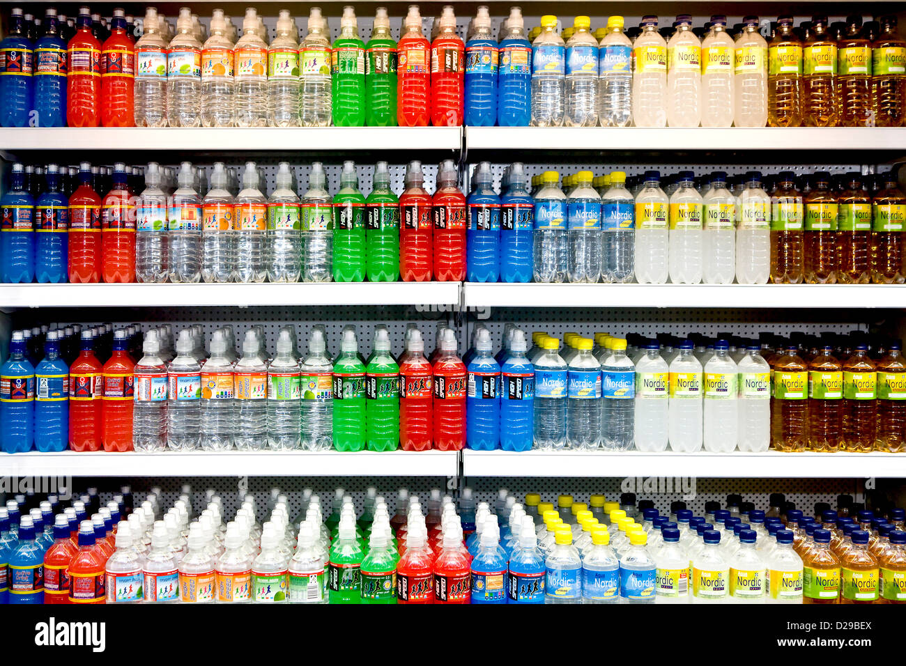 Water and soft drinks display Stock Photo - Alamy