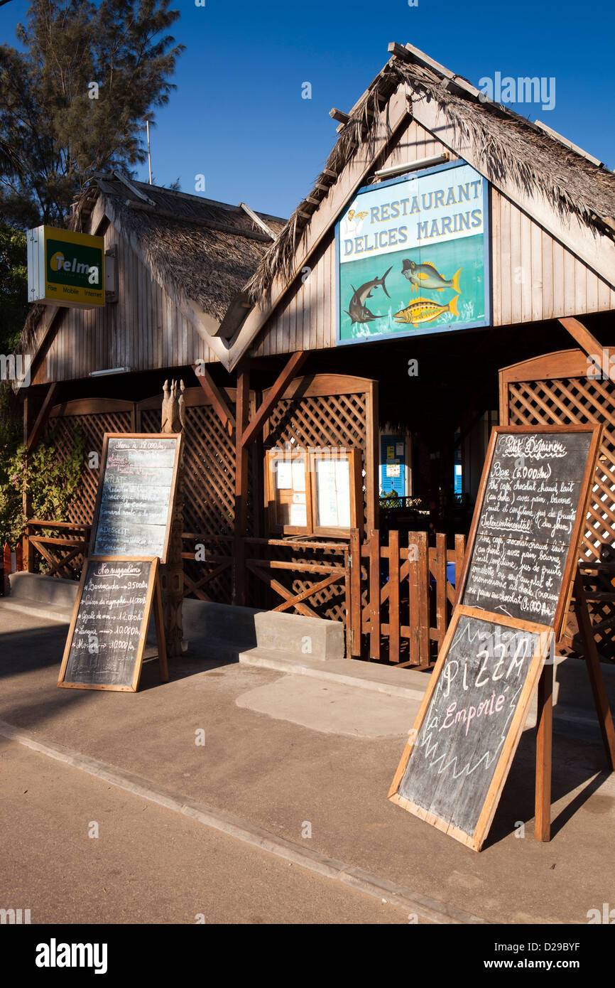 Madagascar, Morondava, town centre, delice marins seafood restaurant ...