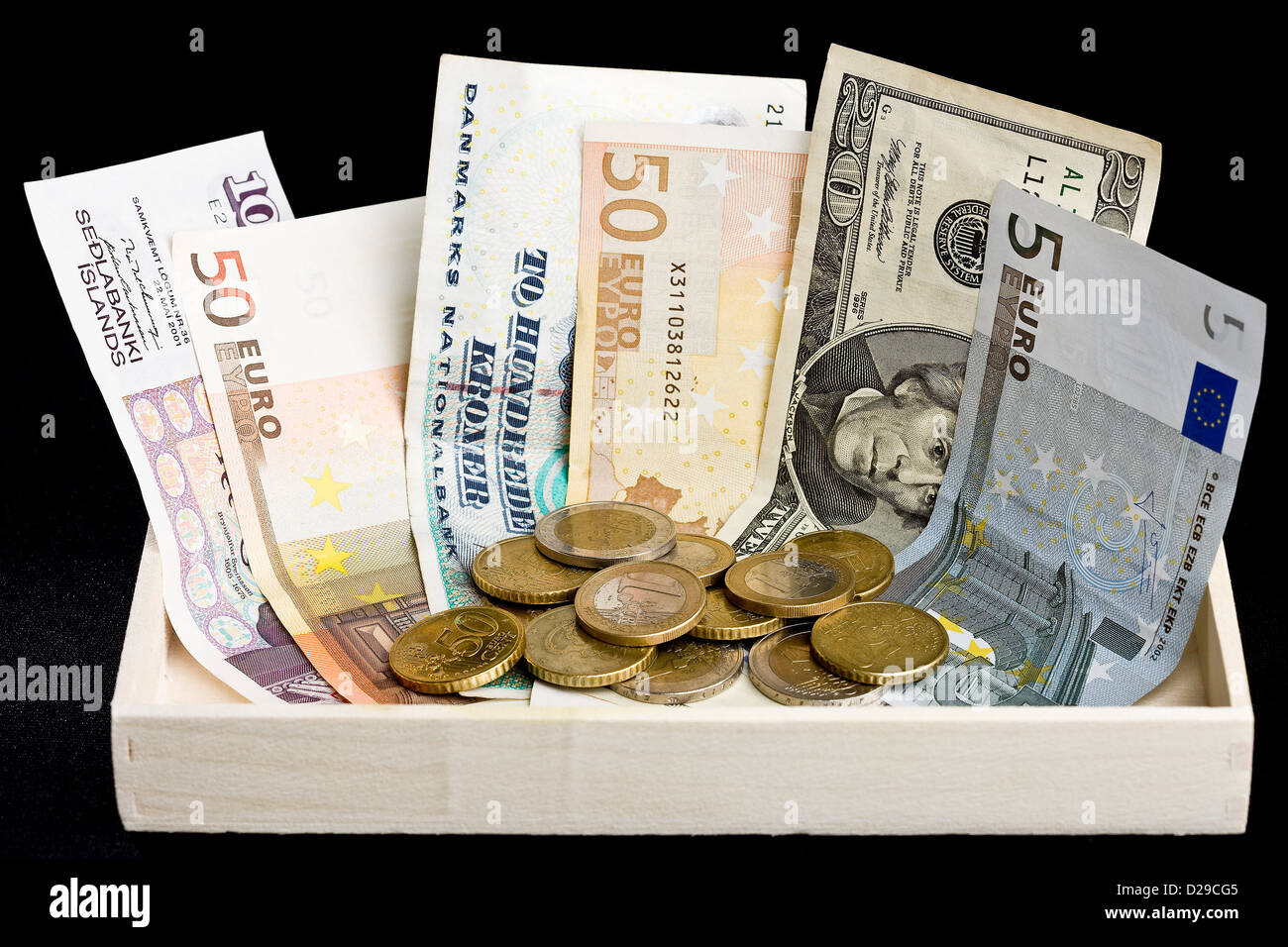 Wooden collection box with various Stock Photo - Alamy