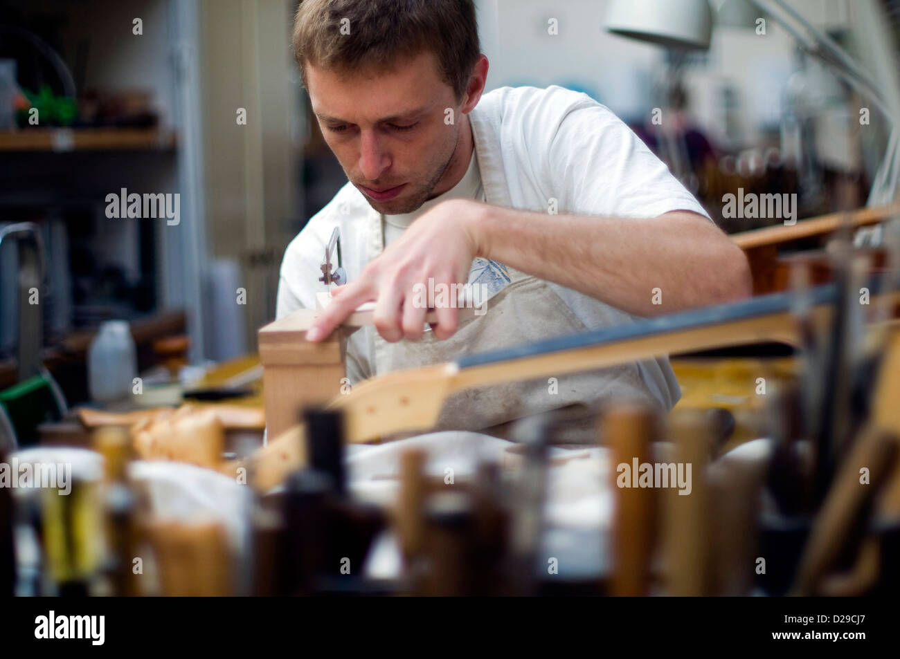 Student working on the musical instrument making course at West Dean ...