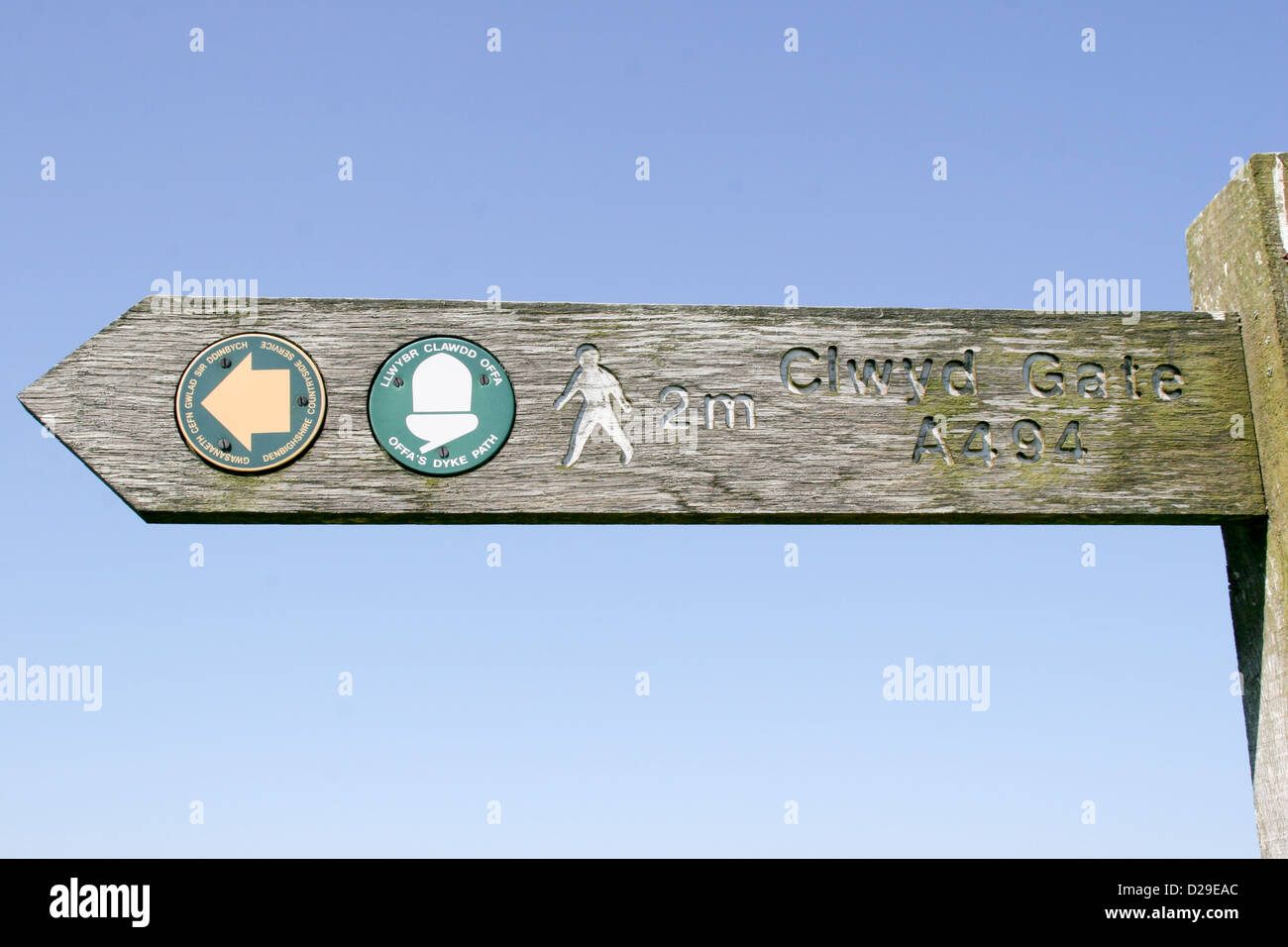 Offa's Dyke Path signing to Clwyd Gate Denbighshire Wales UK Stock ...