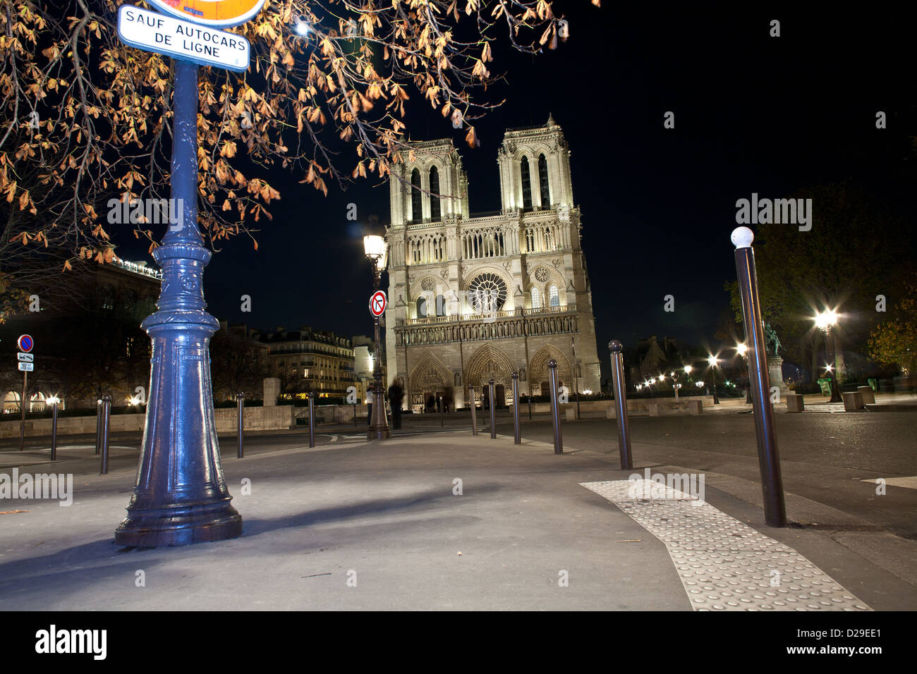 Paris in the latin quarter, view on Notre Dame cathedral at night Stock ...