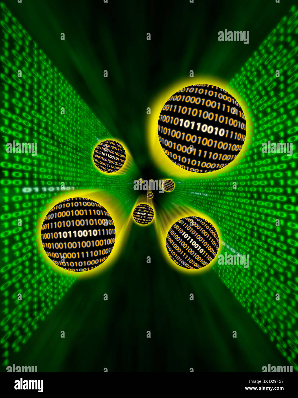 Binary data orbs or packets flying Stock Photo - Alamy