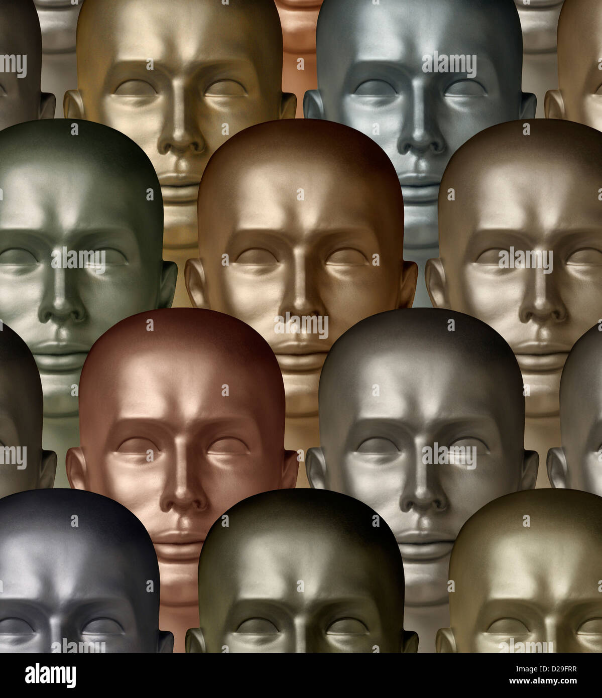 Metallic robot android heads of dif Stock Photo - Alamy