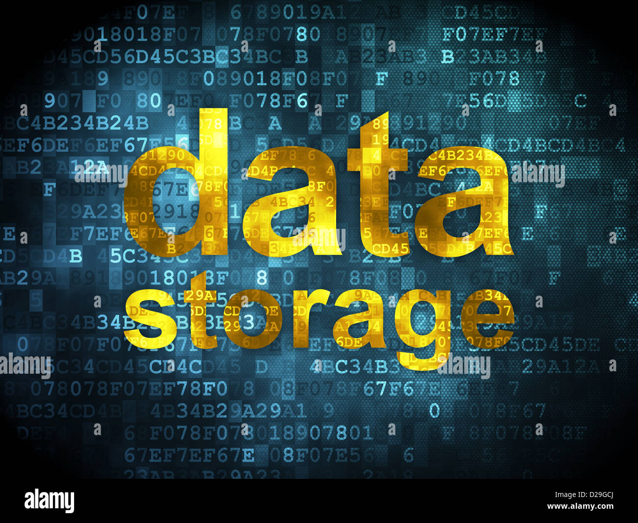 Information concept: pixelated words data storage on digital background ...
