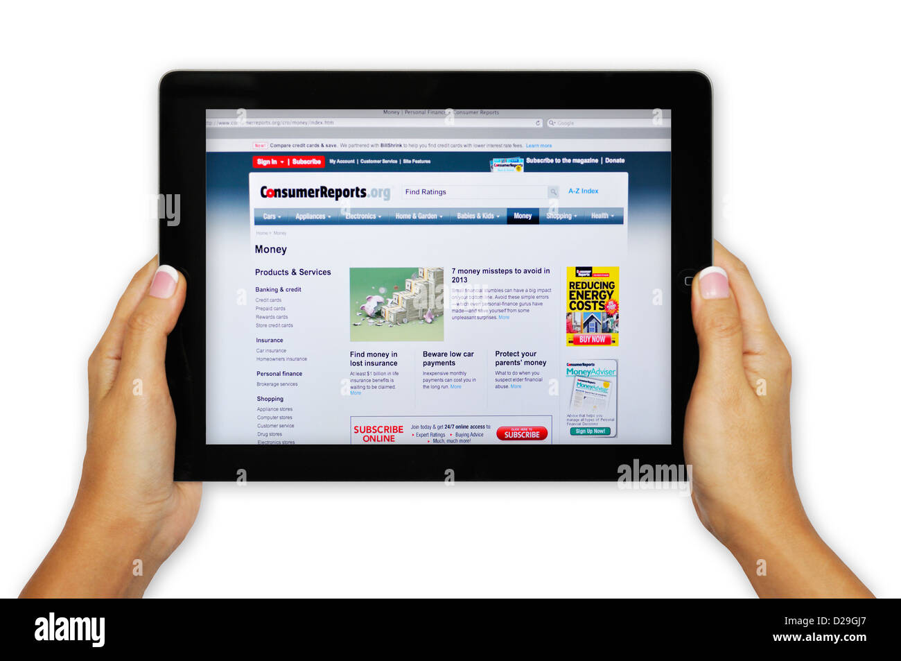 iPad screen showing Consumer Reports website - online reviews and ...