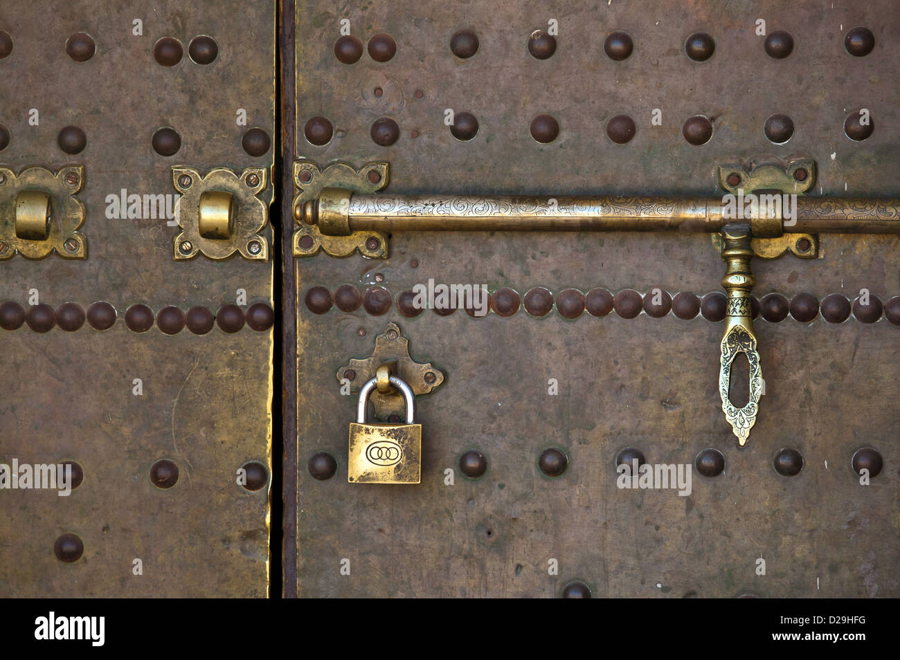 OLD DOOR WITH BRASS BOLT AND LOCK Stock Photo - Alamy