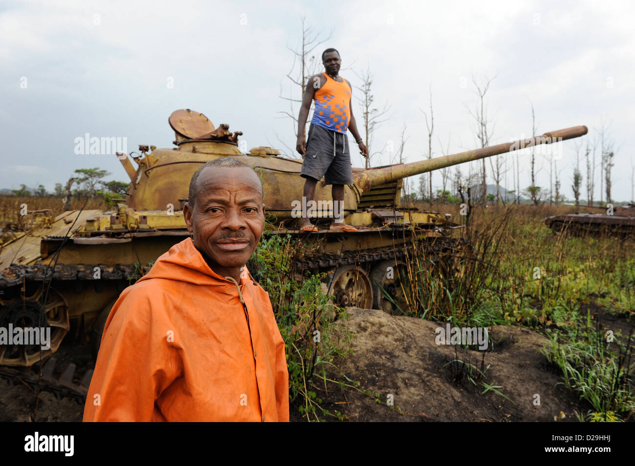 Africa ANGOLA, wreck of old soviet russian battle tank T-54 and BMP-1 ...