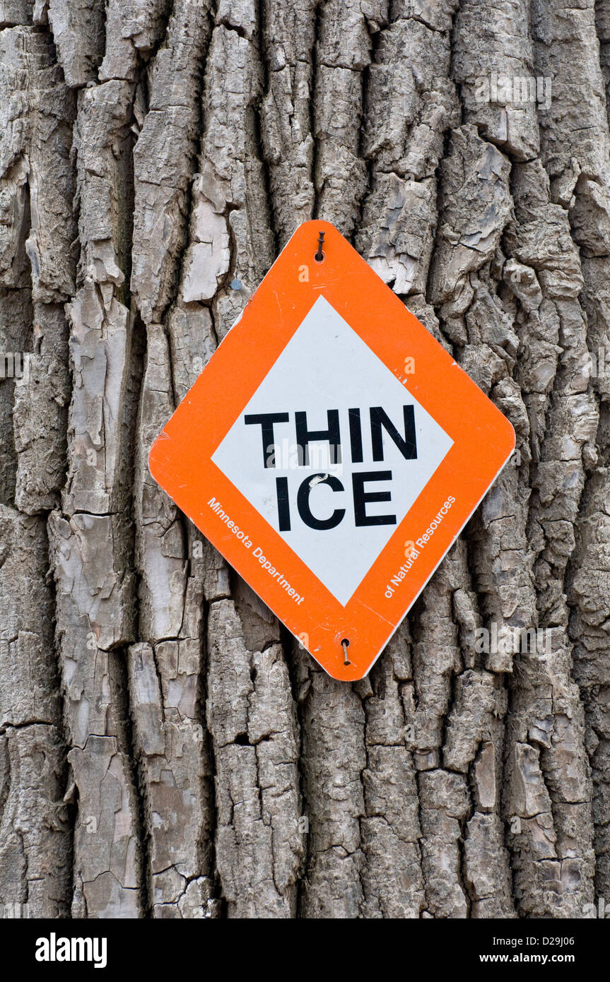 Thin ice sign Stock Photo - Alamy