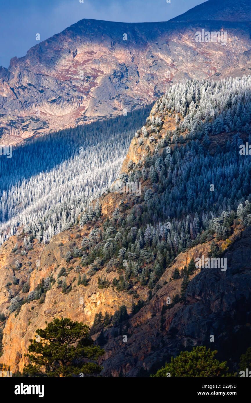 The peaks of the Colorado Rockies show off the morning sunlight and ...