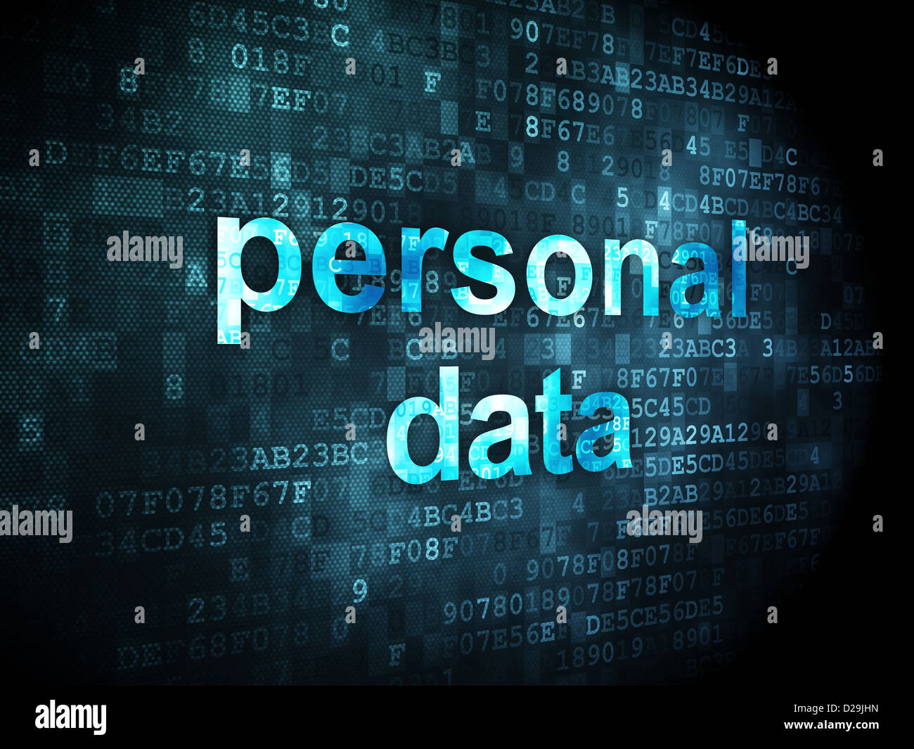 Information concept: pixelated words personal data on digital ...