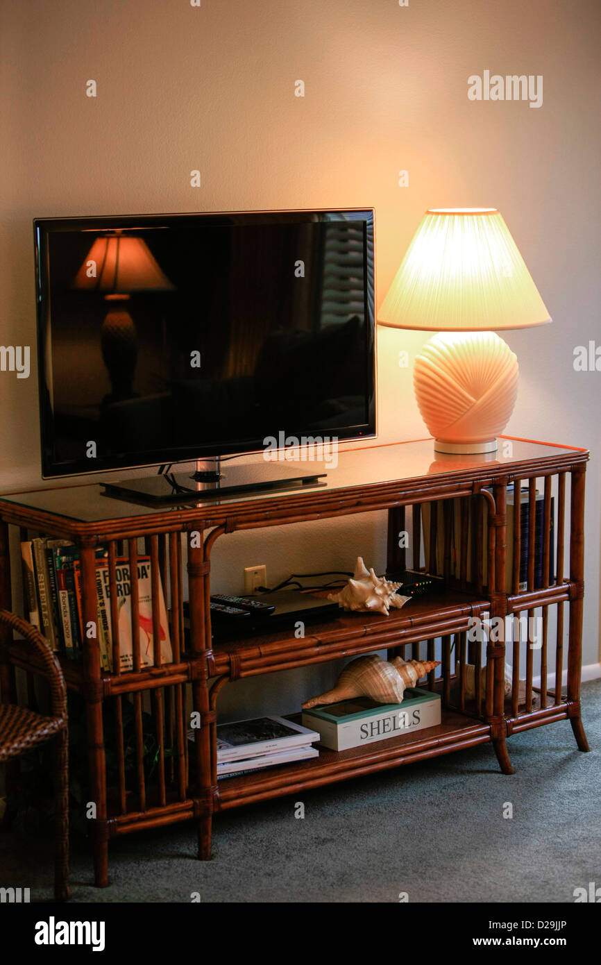 Table lamp & TV, part of an apartment interior at Siesta Key Sarasota ...