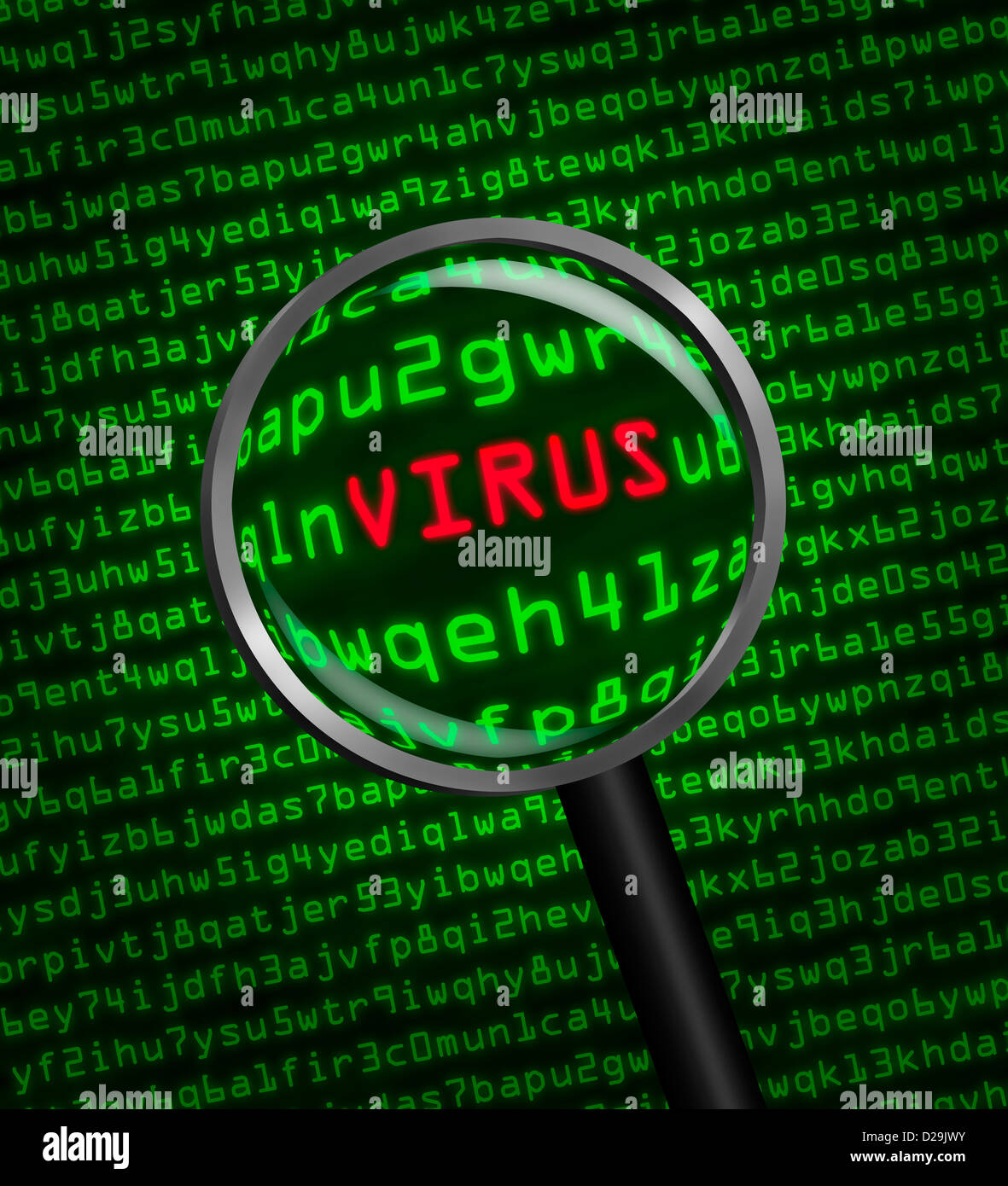 Magnifying glass locating a virus i Stock Photo - Alamy