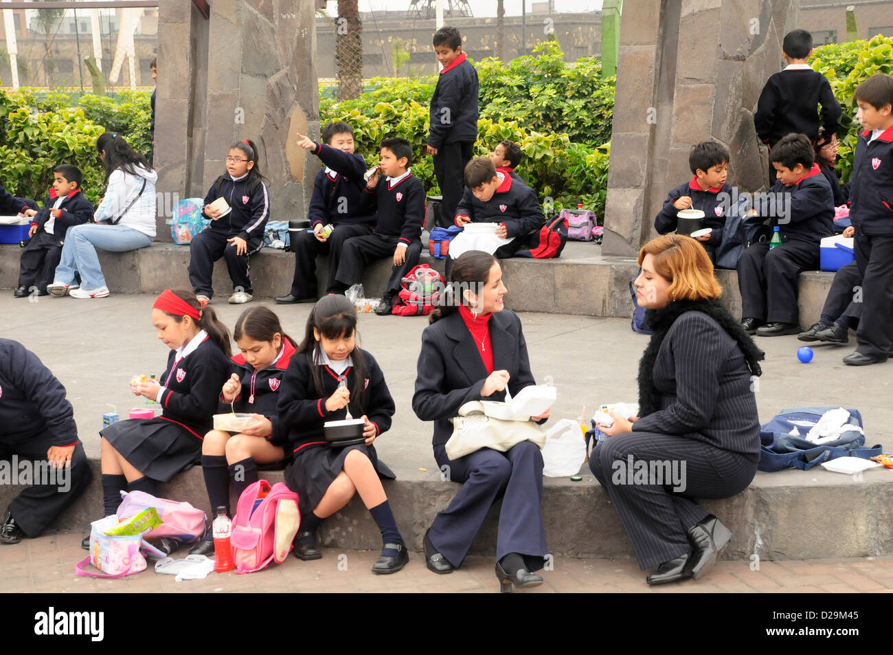 Middle School Students Having Lunch, Lima, Peru Stock Photo - Alamy
