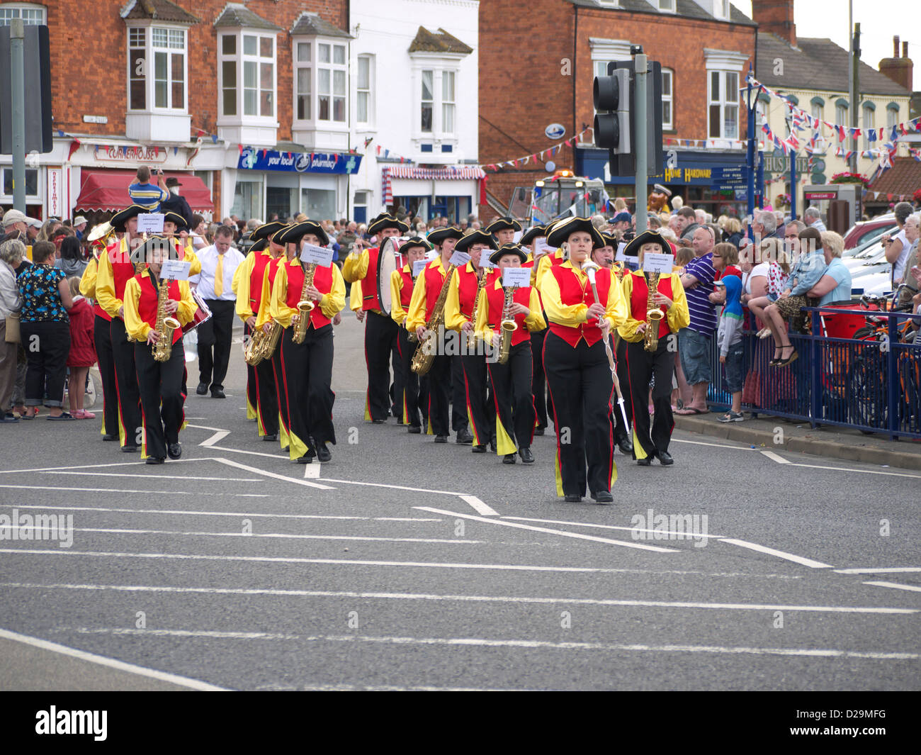 Marching band part of Sutton on Sea carnival parade august 2012 Stock ...