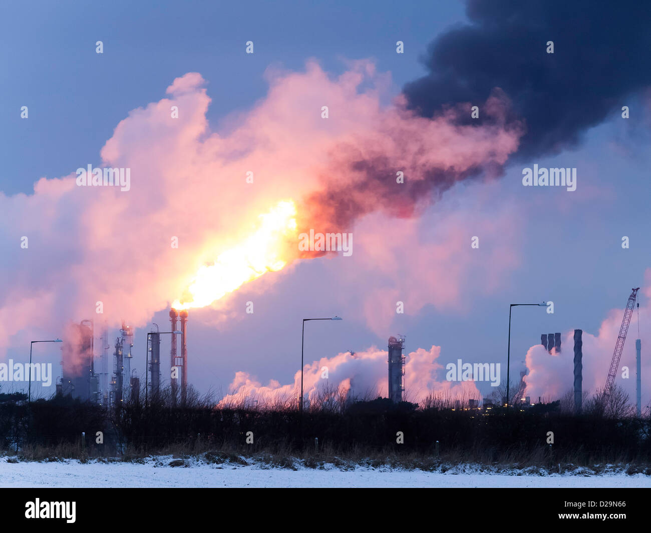 A massive flare is seen from the Olefins 6 "Cracker" plant owned by ...