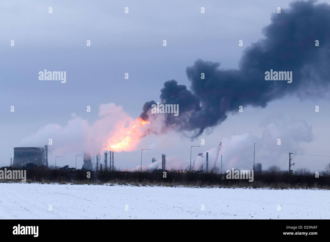 A massive flare is seen from the Olefins 6 "Cracker" plant owned by ...
