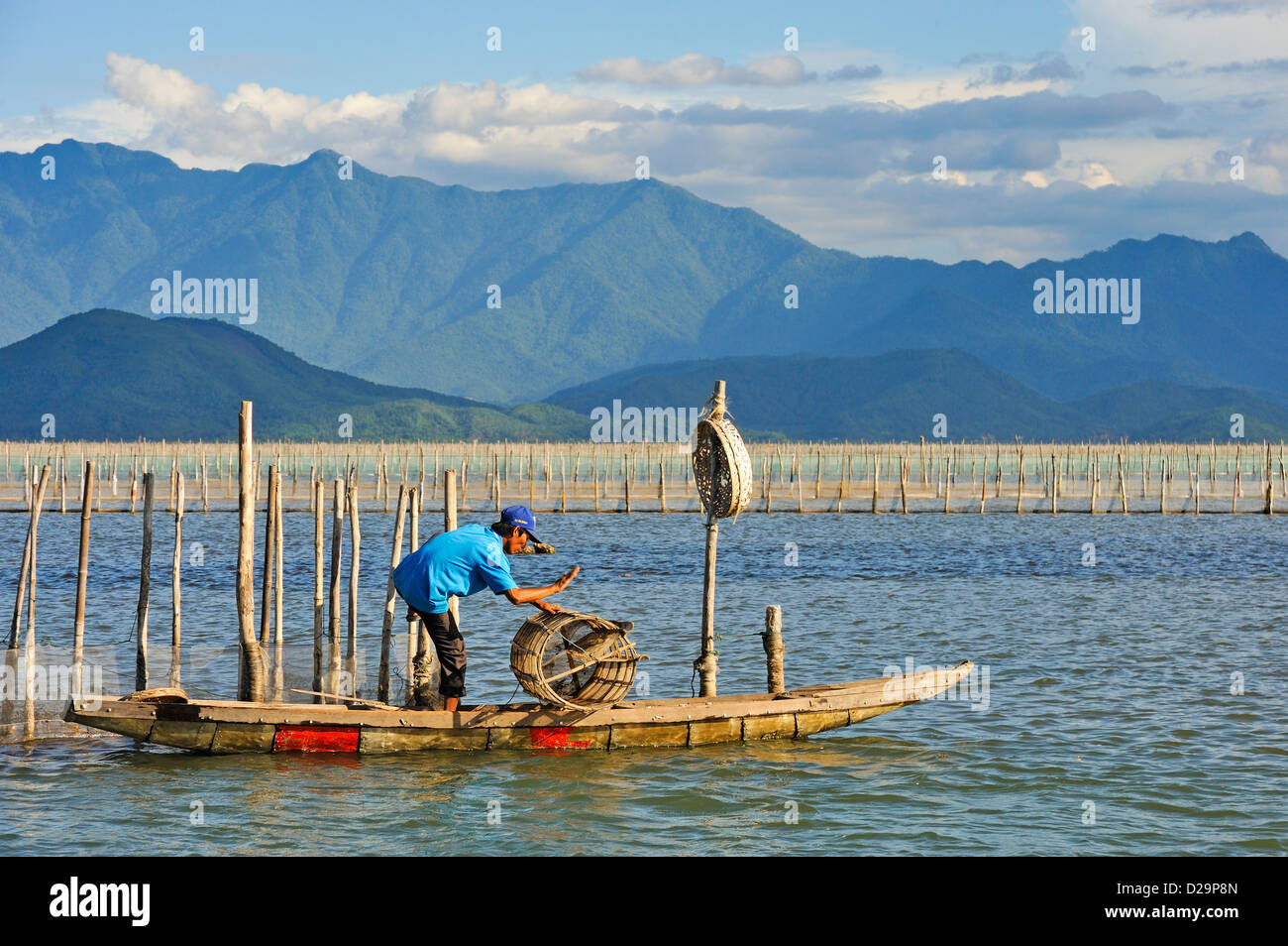 Phu Loc laguna, Vietnam - Fisherman with fishing trap Stock Photo - Alamy