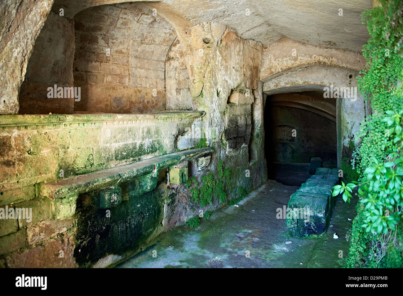 Interior of an ancient cave dwelling, known as a “ Sassi “ , in Matera ...