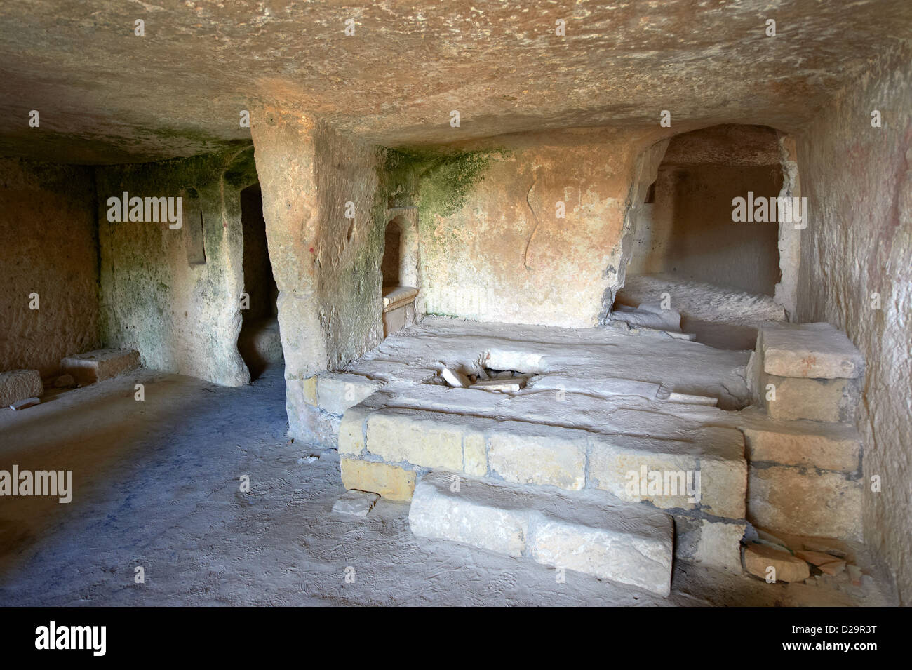 Interior of an ancient cave dwelling, known as a “ Sassi “ , in Matera ...